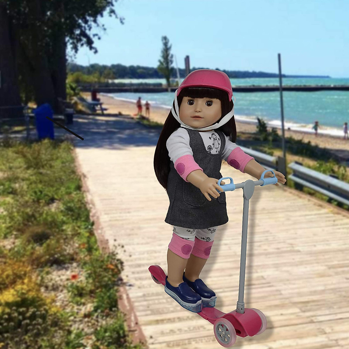 THE NEW YORK DOLL COLLECTION 18" Doll Scooter & Helmet Set - 18in Dolls Accessories Doll Bike Accessories Play Set and Doll Helmet (Scooter+Helmet)