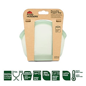 Hugger Bags Silicone Reusable Lunch & Snack Bag by Food Huggers | Durable Storage, BPA Free, Dishwasher & Freezer Safe, Stand-Up Resealable Produce Pouch | Small 13 fl oz, Juniper