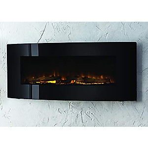 Muskoka 42" Contemporary Curved Front Slim Line Wall Mount Infrared Electric Fireplace, Black Glass
