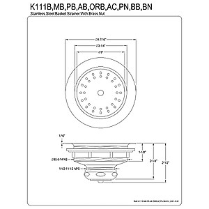 Kingston Brass K111BPB Tacoma Kitchen Sink Basket Strainer, Polished Brass