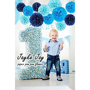 12 Pcs Tissue Pom Poms Kit, Tissue Paper Flowers for Birthday, Boy Baby Shower, Nursery, Graduation, Bachelorette Party Decoration (Blue Mix)