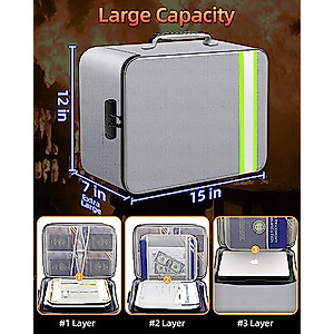 Large Fireproof Document Bag with Lock - 5-Layer Protection, Water-Resistant 3-Layer File Organizer with Reflective Stripe - for Safeguarding Legal Papers, Certificates, Laptops, and Valuables