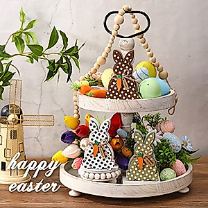 3 Pcs Easter Bunny Decor Spring Decor Farmhouse Sign Rustic Tiered Tray Decorations Bunny Spice Table Centerpieces Standing Wooden Rabbits Block Sign for Easter Kitchen