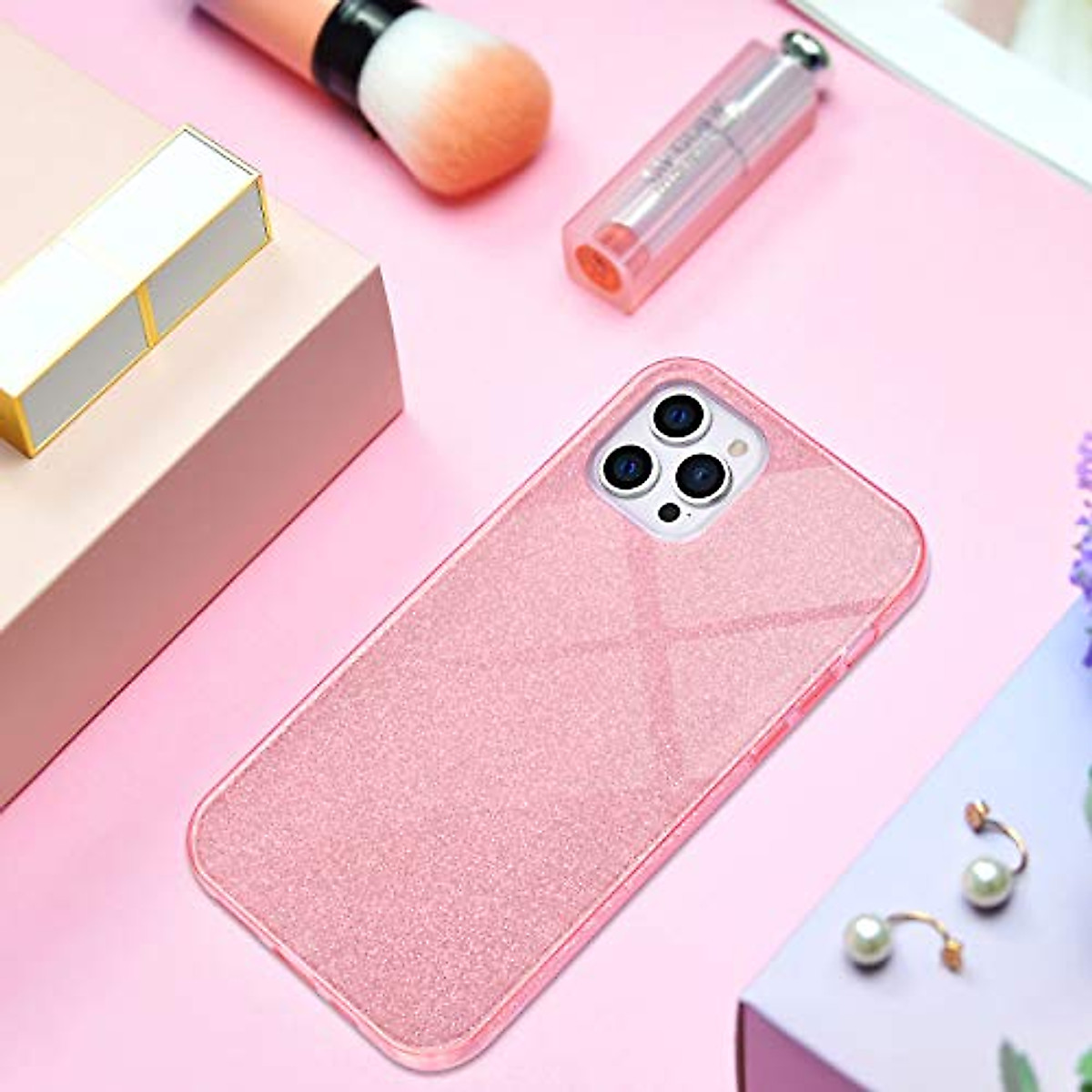 MATEPROX Compatible with iPhone 12 Pro case Compatible with iPhone 12 Cases Glitter Bling Sparkle Cute Girls Women Protective Cover (Pink)
