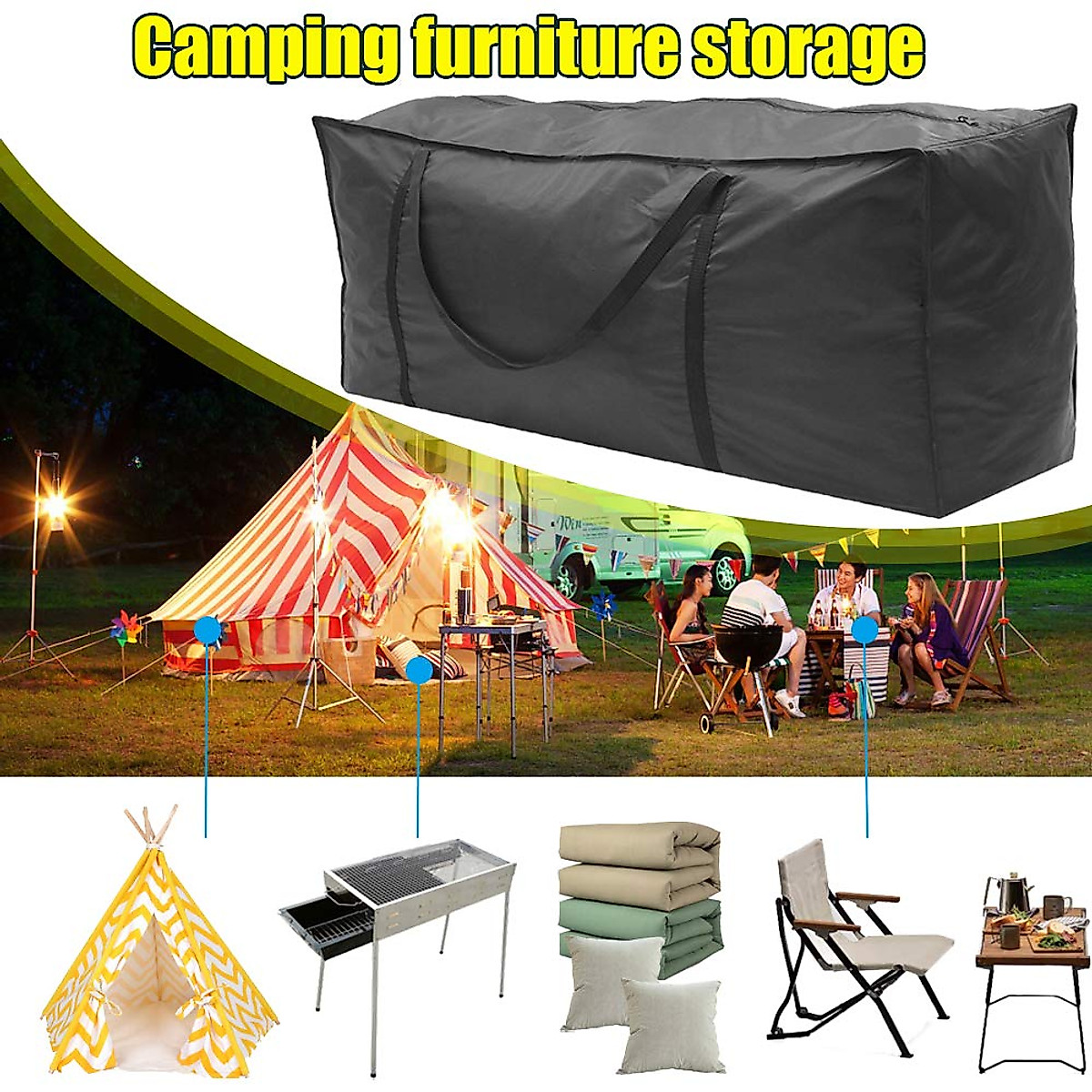 Mayhour Patio Cushion Storage Bag Extra Large, Outdoor Heavy Duty Waterproof Furniture Cushion Bags Cover Black with Zipper Handles for Garden Beach Picnic (48x18x20in)