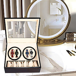 Homend Luxury 4+6 Automatic Watch Winder Deluxe Wooden Dual Automatic Motor Rotating Watches Display Storage Box