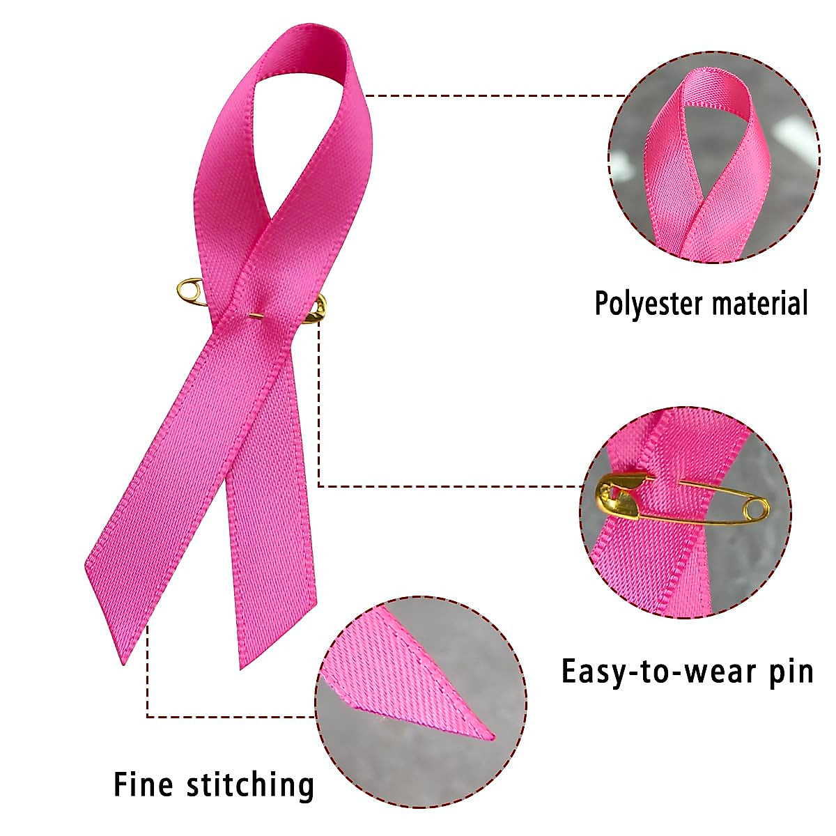 30Pcs Pink Ribbon Pins Breast Cancer Awareness Safety Pin Breast Cancer Pins Brooch for Women Girls Charity Fundraising Event Party Favors Supplies