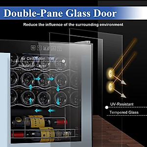 Vaykold Wine Refrigerator 19 Bottle Wine Cooler, Beverage Refrigerator Quiet Operation & LED Light Mini Fridge Glass Door, Wine Cellar for Beer, Red, White, Champagne or Sparkling Wine - Blue&gray