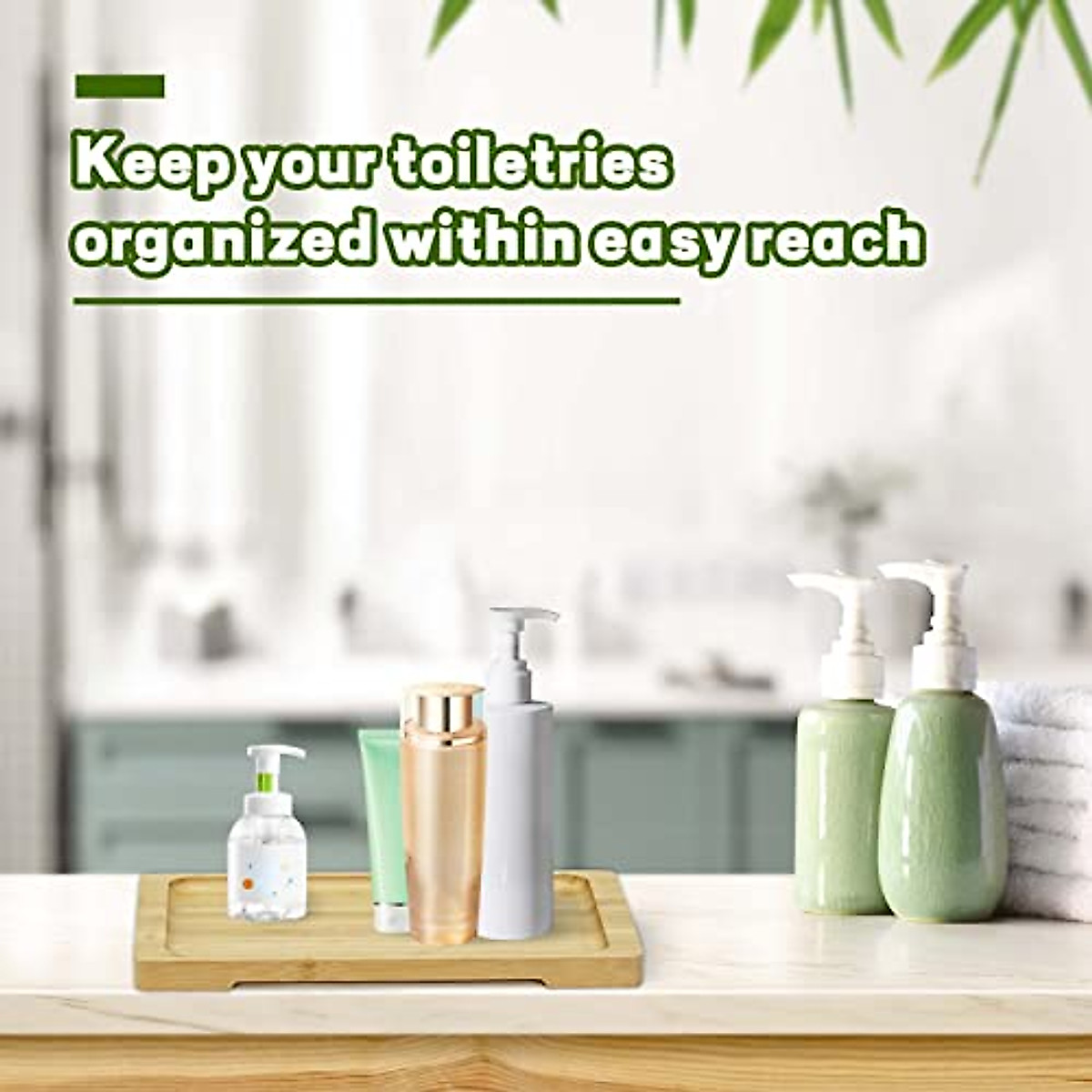 Natural Bamboo Vanity Tray, KMOTASUO Slip-Resistant Bathroom Counter Tray Toilet Tank Tray, Bamboo Tray for Bathroom Storage Tissue Soap Towel Toiletries,12.6 x 7 x 0.8 inches