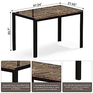Recaceik Dining Room Table Set for 4 Modern Dinner Table Set for 4 Faux Marble Kitchen Table and Chairs for 4, 5 Piece Dining Table Set w/Leather Upholstered Dining Chairs for Small Spaces