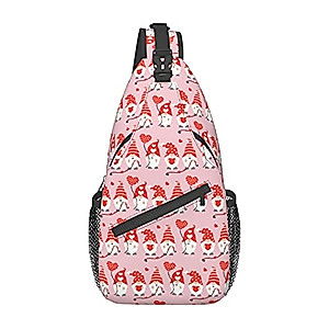 Happy Valentines Day Gnomes Sling Bag Crossbody Backpack Hiking Travel Daypack Chest Bag Shoulder Bag for Women Men