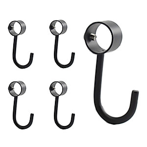 Ulifestar Stainless Steel Closet Rod Hooks, Heavy Duty Utility Hooks for Hanging Pots,Pans,Mugs,Towels,Oven Mitts,Adjustable J Typed Kitchen Hooks Fit for 22mm Rod 5 Pack Black