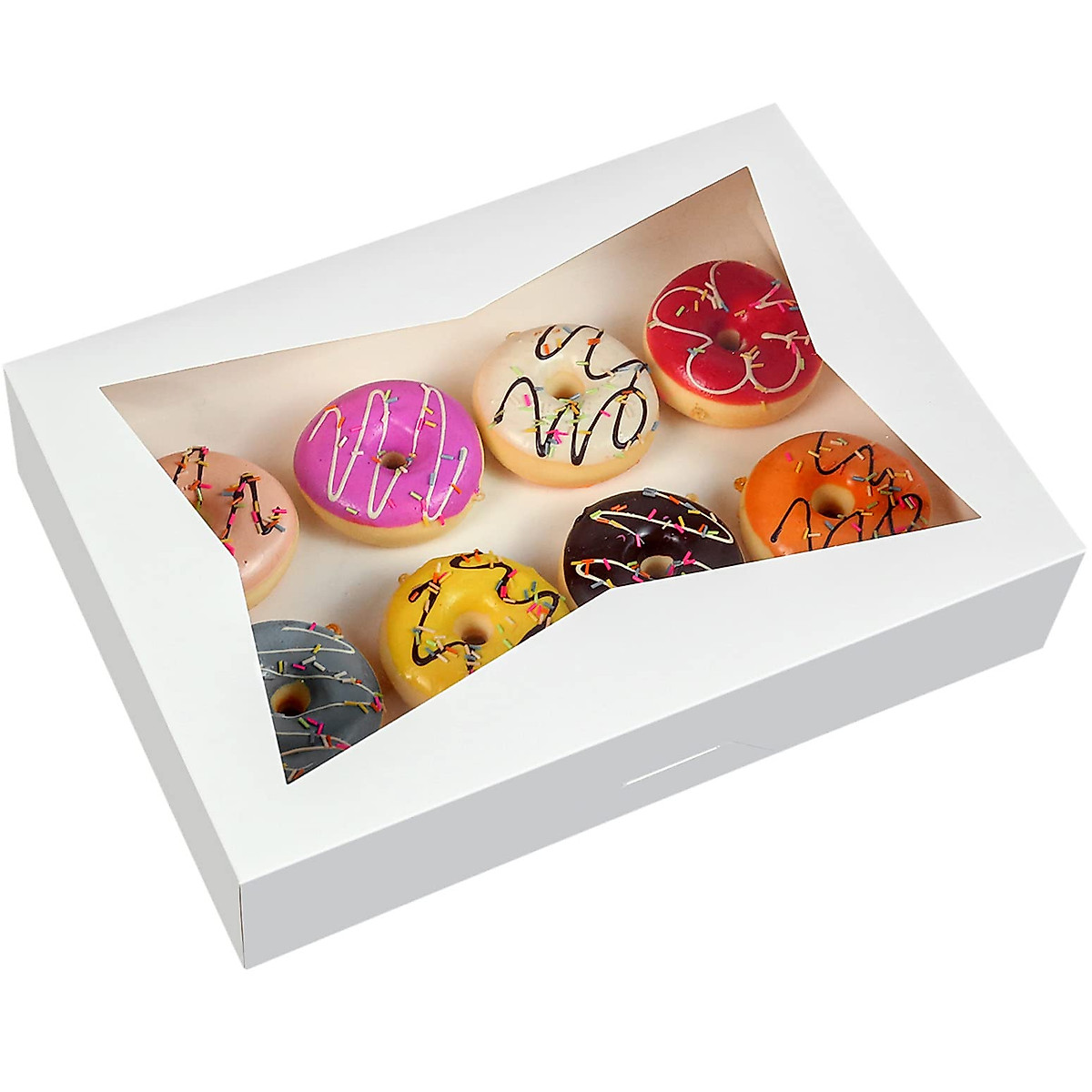 SOROO 15-PACK White Pastry Bakery Box 16x11x2.75inch,Large Donuts,Muffins,Cookies Boxes with PVC Window Auto-Pop up Paper Box Nature Cardboard Take Out Container,Hold 12 Donuts,Pack of 15