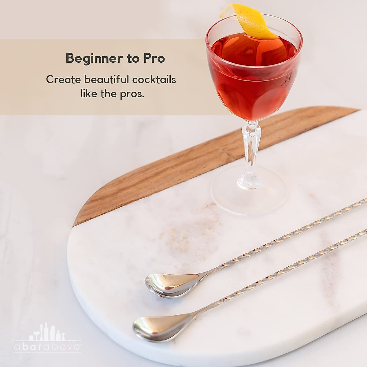 A Bar Above Extra Long 17” Bar Spoon Set of 2 – Stainless Steel Cocktail Stirrer Bar Set for Mixing Glass or Shaker – Spiral Handle Drink Stirrer Bar Supplies – Professional Drink Mixing Spoons