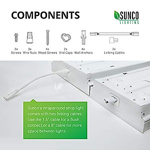 Sunco 8.5" Wraparound Garage LED Shop Light 4FT 5000K Daylight, 60W, 7200 LM, Integrated LED, Prismatic Lens, Hardwired, Linkable, Flush Mount Ceiling Light Fixture - ETL Energy Star 2 Pack