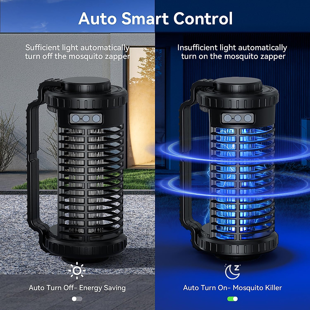 Solar Bug Zapper Outdoor, 4800V Effective Mosquito Zapper Indoor, Cordless Rechargeable Fly Zapper with 4000mAh Battery, IP66 Waterproof Insect Zapper for Outside, Patio, Backyard, Garden