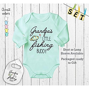 Grandpa's Fishing Buddy -Cute Shirt Newborn Baby Bodysuit Outfit Onesie & Bib Set