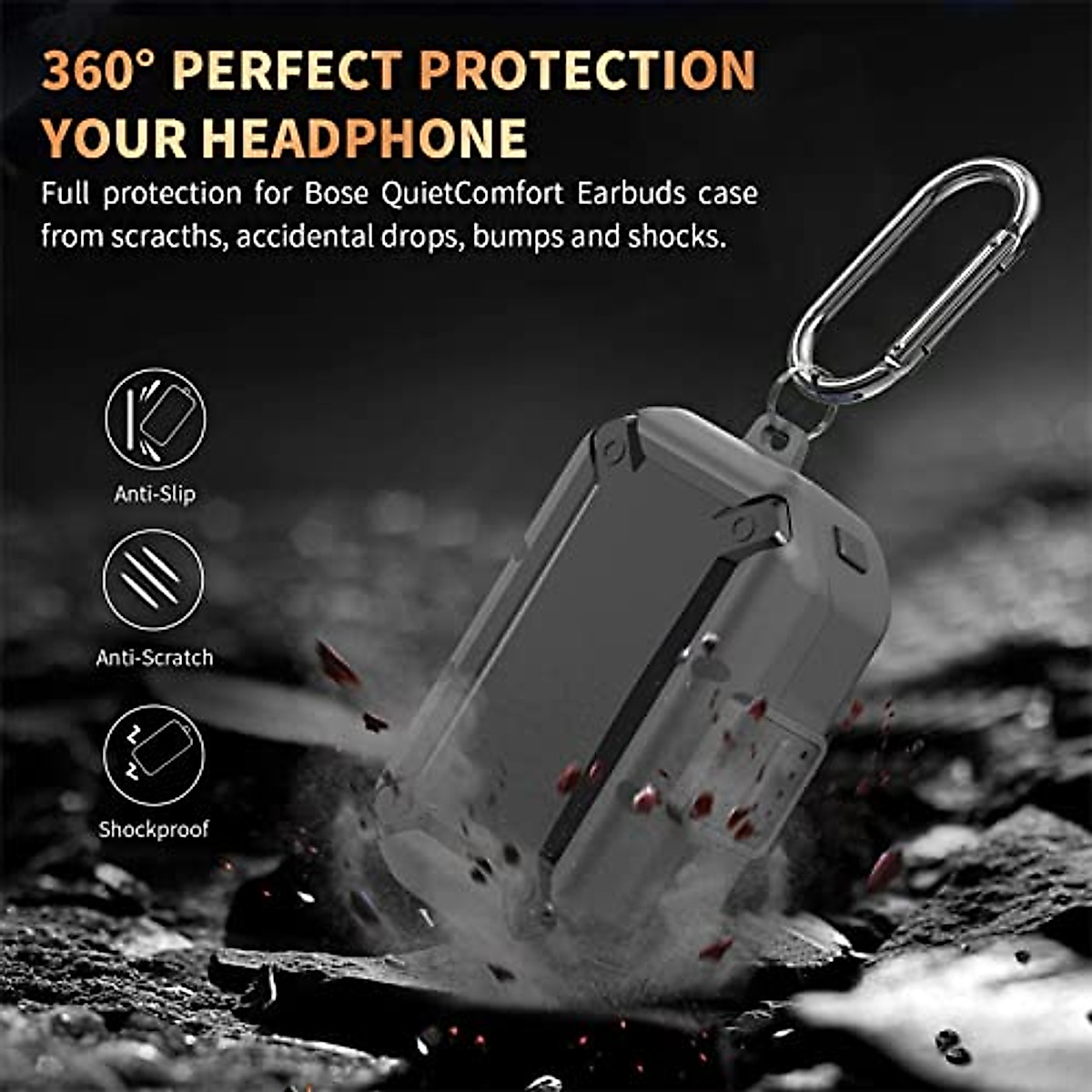 [Upgrade Lock] Case for Bose QuietComfort Earbuds Case (2020), WOFRO Military Armor Series Protective Cover Shock-Absorbing Scratch Resistant Hard Shell with Keychain (Black)