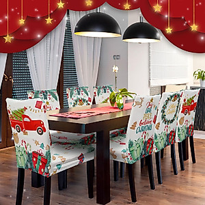 Peryiter 6 Pcs Christmas Chair Covers Kitchen Dining Room Chair Covers Set of 6 Removable Washable Parson Chair Covers Holiday Stretch Dining Chair Slipcovers Furniture Protector for Xmas Party