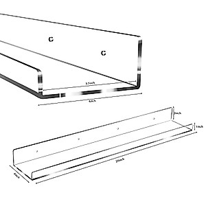 Jansburg 24 Inch Clear Floating Shelves 4 Pack Acrylic Shelves Invisible Floating Wall Ledge Bookshelf, 5MM Thick Kids Book Display Shelves Wall Mounted Bathroom Kitchen Organizer