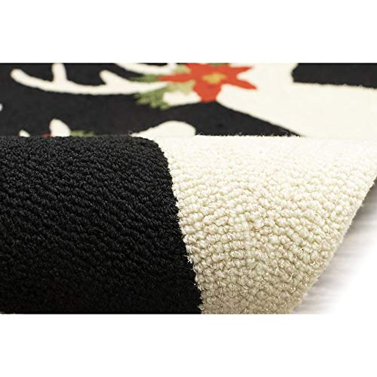 Liora Manne Frontporch Front Porch Christmas Reindeer Black Indoor/Outdoor Rug, 2' X 3', Grey and Gold