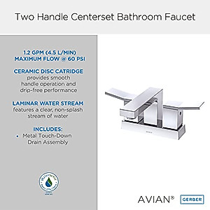 Gerber Avian 4 in. Centerset 2-Handle Bathroom Faucet with Metal Touch Down Drain, Chrome