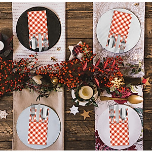 36 Picnic Barbecue Cutlery Holders Red and White Gingham Utensil Silverware Paper Pouch Pockets for Checkered Summer BBQ Table Place Settings Tableware Party Supplies Decorations for Knife Fork Spoon