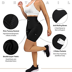 KEEPTO High Waisted Compression Shorts for Women with Waist Trainer Plus Size Shapewear Shorts Lower Belly Fat