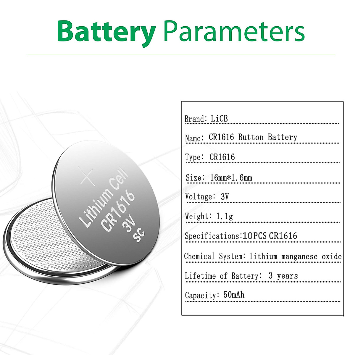 LiCB 10 Pack CR1616 3V Lithium Battery CR 1616