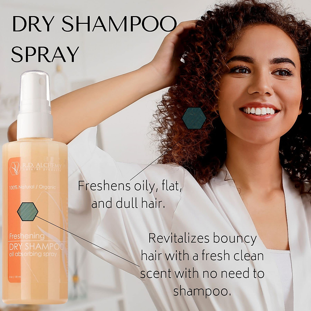 RD ALCHEMY - 100% Natural & Organic Dry Shampoo Spray - Instantly Cleanses and Refreshes Hair Naturally, While Absorbing Excess Oil and Volumizing Roots. Non-Aerosol | Leave Wet or Blow Dry!