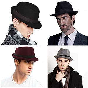 Unisex Classic Manhattan Fedora Hat with Black Band Fashion Casual Jazz Wool Cap (Black)