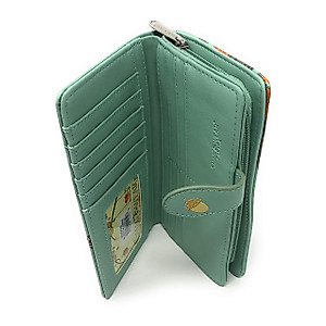 Shag Wear Raccoon Forest Large Wallet for Women and Teen Girls Vegan Faux Leather Mint Green 7"