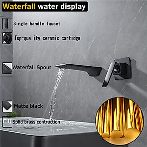RANDOM Bathroom Single Handle Sink Faucet Matte Black Wall Mounted Waterfall Bathroom Faucet Bathroom Faucet Single Handle Sink Faucet Split Brass Handle Wall Mount 68008-2MB.