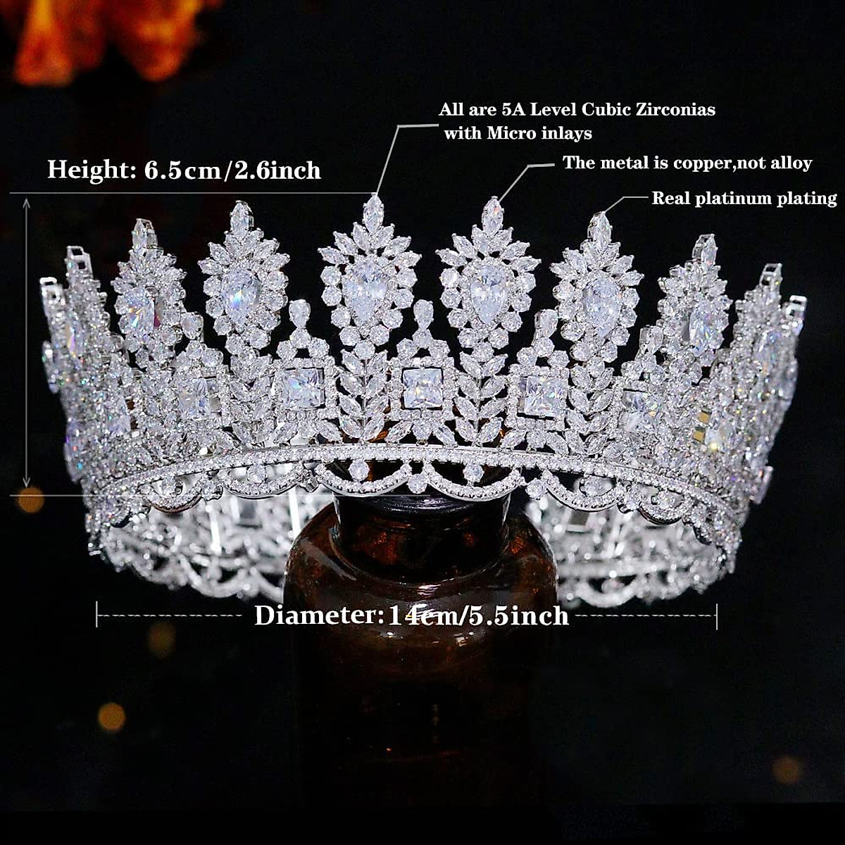 Aoligrace Luxury Cubic Zirconia Wedding Round Tiaras CZ Queen Princess Large Crowns Pageant Hair Jewelry Gifts for Women Wife