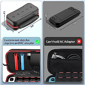 Switch OLED Carrying Case Compatible with Switch & Switch OLED, Portable Switch Travel Carry Case Fit for Joy-Pap and Adapter, Hard Shell Protective Switch Pouch Case with 20 Games, Red