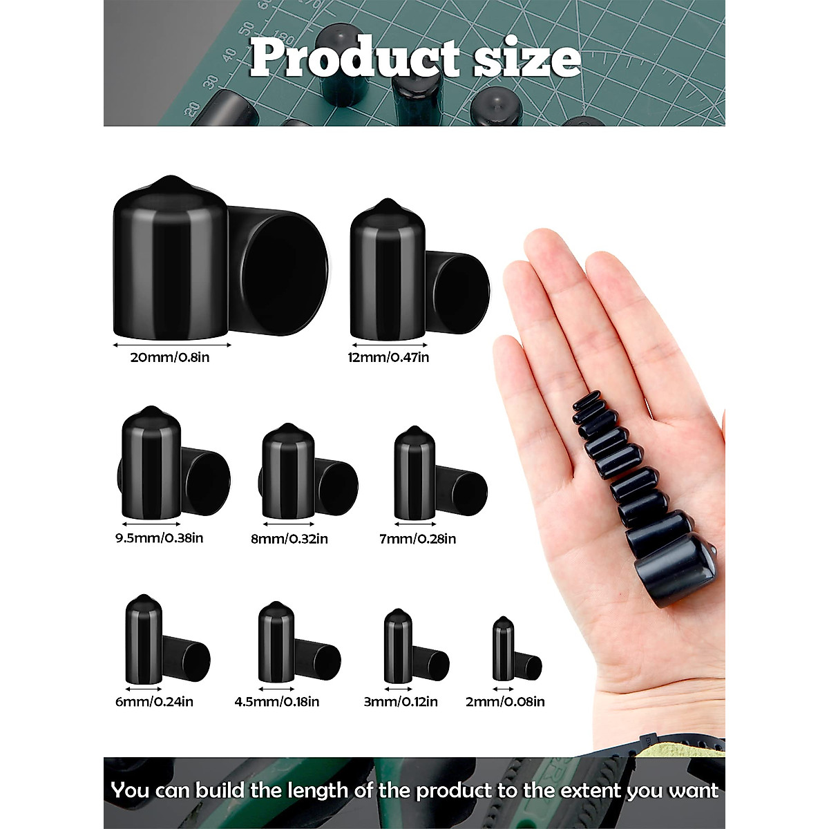 156 Pieces Rubber End Caps Flexible Rubber Caps for Bolts Screw Caps Thread Protectors Vinyl Caps Rubber Screw Covers in 9 Sizes from 2/25 to 4/5 Inch