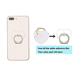 lenoup Transparent Heart Cell Phone Ring Holder Kickstand,360 Rotation Clear Heart Cell Phone Finger Ring Grip Stand for Phones,Pad