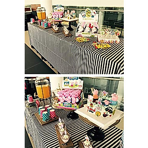 6 Pcs Disposable Black White Stripe Plastic Tablecloth, 108 Inch x 54 Inch Ractangle Tablecover, for Party, Dance and Picnic (Black White Stripe)