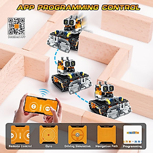 HOGOKIDS Changeable Expressions Robot Building Sets - 3 in 1 Remote & APP Supported Robotic Building Toy Having Sound Effect, Rechargeable RC Robot Birthday Present for Kids Age 6+ Boy & Girl (451PCS)
