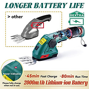 Dextra 8V Hedge Trimmer Cordless, 2 in 1 Handheld Electric Bush Shrub Trimmer with Battery and Charger, 45Min Fast Charger Grass Shears Cordless Mini Hedge Trimmer with Gloves for Yard,Garden