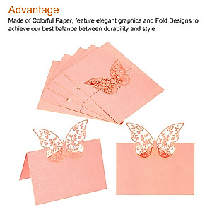 PATIKIL Table Name Place Cards, 25Pcs Favor Decor Hollow Butterfly Cut Design Blank Card for Wedding Party Seating Place Cards, Light Pink