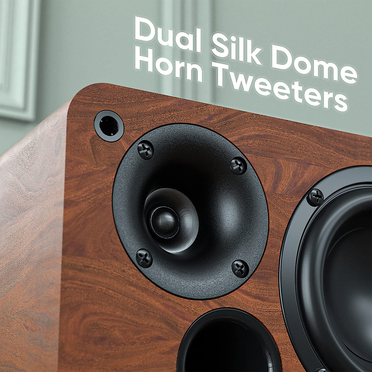 Saiyin Sound Bars for TV, 16.5'' Wooden TV Speakers Soundbar Home Theater Surround Sound System with Dual 3.5'' Woofers, Bluetooth 5.0 and HDMI ARC/Optical/AUX Input for TV, Projector, Record Player