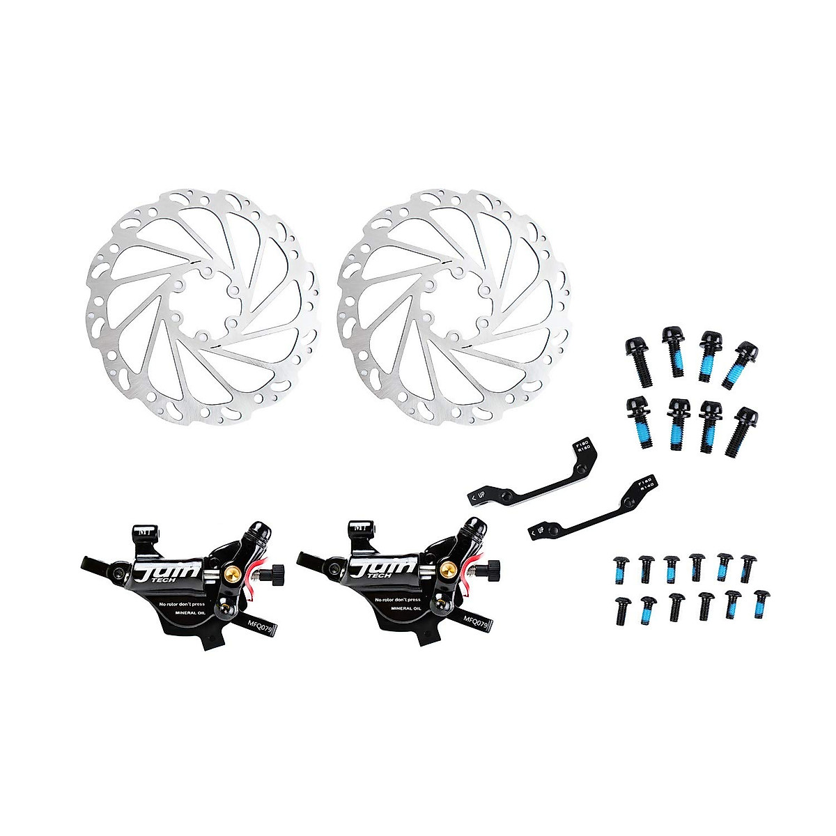 Juin Tech M1 Cable Actuated Hydraulic Bicycle Bike Disc Brake Caliper Set Extra Powerful Hybrid Brake for Road/Mountain/Cyclocross/Gravel/E-Bike/Folding Bike etc. use (Black)