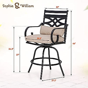 Sophia & William Patio Bar Stools Set of 2, Swivel Bar Chairs, High Dining Chairs with Seat Cushion