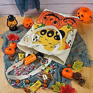 ATFUNSHOP Trick or Treat Bags Halloween Bags 13.8X13.8'' Pumpkins Ghost Boo Bag Canvas Reusable Large Tote Bucket for Kids