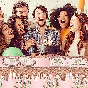 41Pcs 30th Birthday Decorations for Women, Rose Gold Birthday Party Supplies Include 20Pcs Plates 20Pcs Napkins and 1Piece Tablecloth, Pink 1993 Aged Birthday Party Tableware for 20 Guests