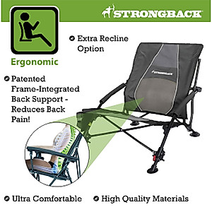 STRONGBACK Beach Chairs - Low Gravity Recliner Portable Beach Chair - with Built-in Lumbar Support - Heavy Duty Folding Beach Chairs - Great for Travel - Black