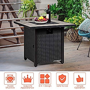 Giantex Propane Fire Pit Table, 30 inch 50,000 BTU Square Gas Firepits w/ Ceramic Tabletop, Emboss Gas Heater w/ Lava Rock, Waterproof Cover, ETL and CSA Certification for Outside(Black & Gray)