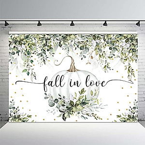 MEHOFOND Thanksgiving Fall in Love Bridal Shower Backdrop Eucalyptus Autumn Fall Pumpkin Wedding Shower Background for Photography Miss to Mrs Banner Engagement Anniversary Party Decorations 7x5ft