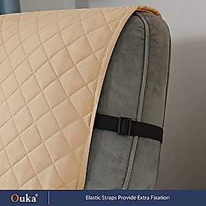 Ouka Recliner Cover for Dogs Seat Width to 25 Inch,Reversible Fabric Small Chair Sofa Protector with Elastic Straps,Non-Slip Armchair Cover for Pets and Kids(Small,Khaki)